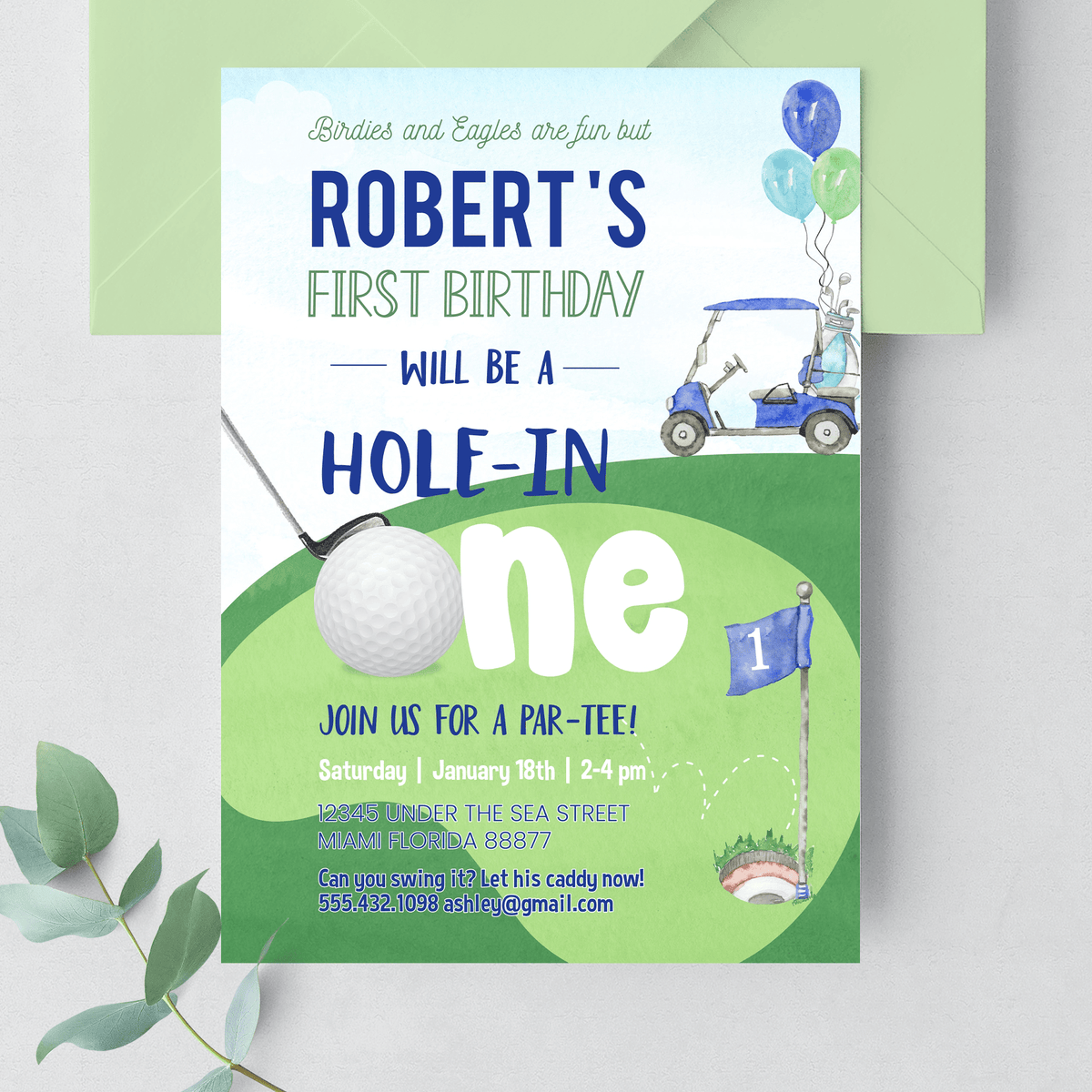 Editable Hole In One Birthday Invitation G01 – Crish Studio